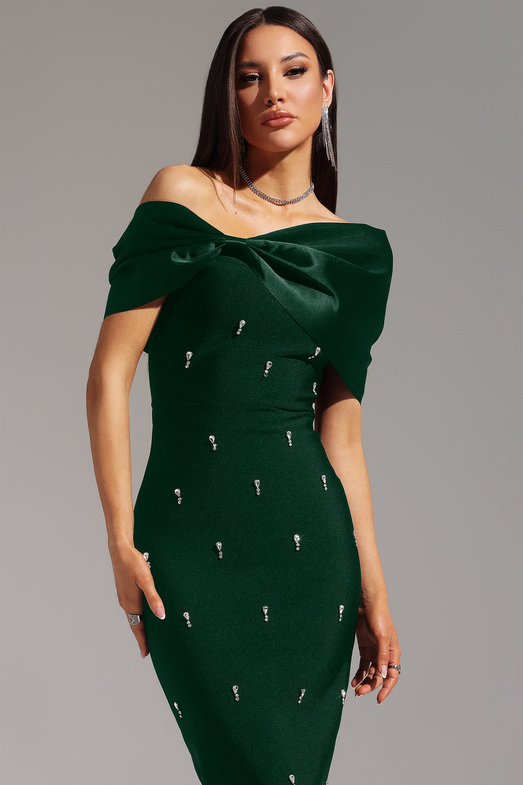 Palez Sleeveless One Shoulder Diamond Bow Bandage Maxi Dress – TheNinePM