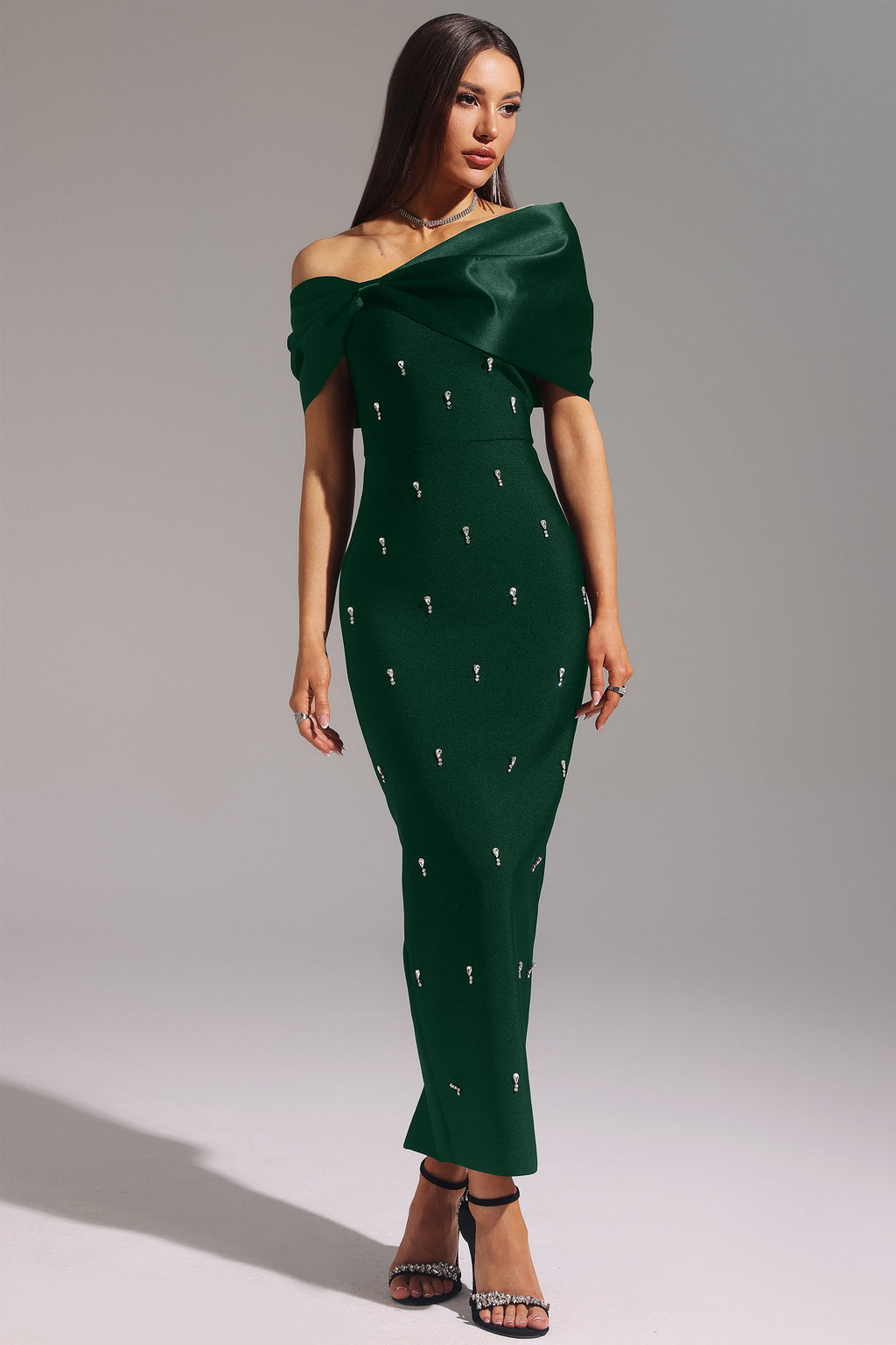 Palez Sleeveless One Shoulder Diamond Bow Bandage Maxi Dress – TheNinePM