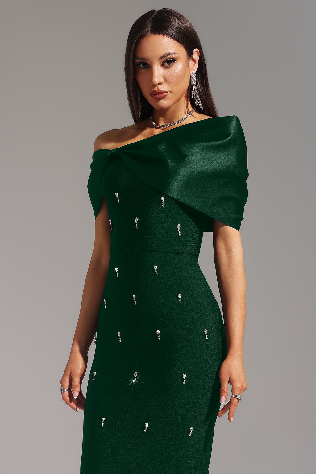 Palez Sleeveless One Shoulder Diamond Bow Bandage Maxi Dress – TheNinePM