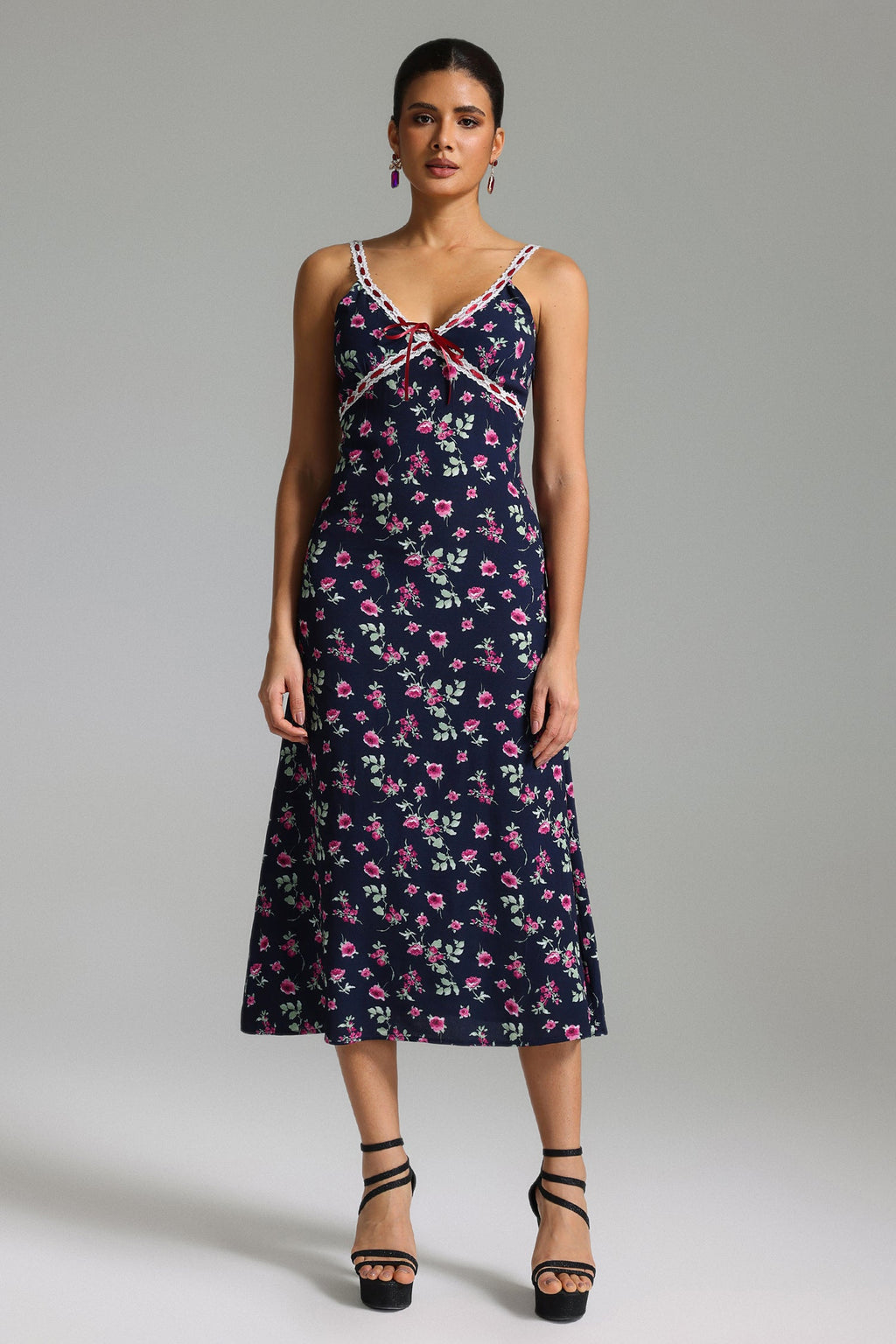 Verney Halter Floral Printed Midi Dress – TheNinePM